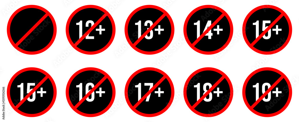 Age Restriction Sign Symbols from 12+ to 19+ Contents Restrictions ...