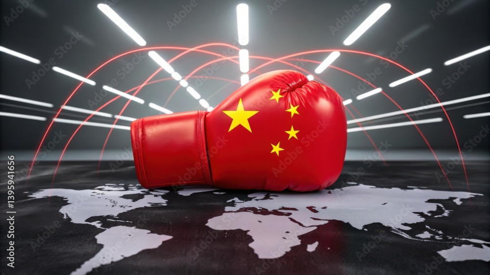 Reciprocal Tariffs. China Import Tariffs USA 2025 A red boxing glove ...
