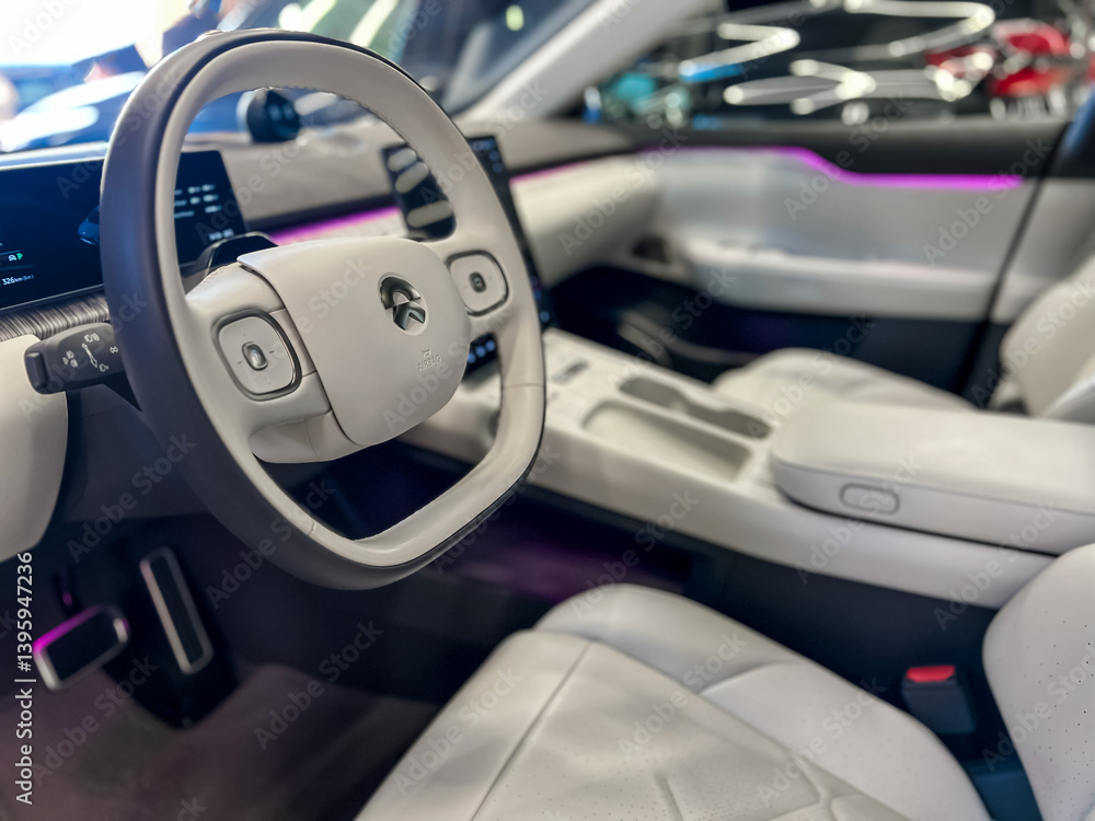Nio ET7 luxury EV car interior, steering wheel, dashboard, gear ...