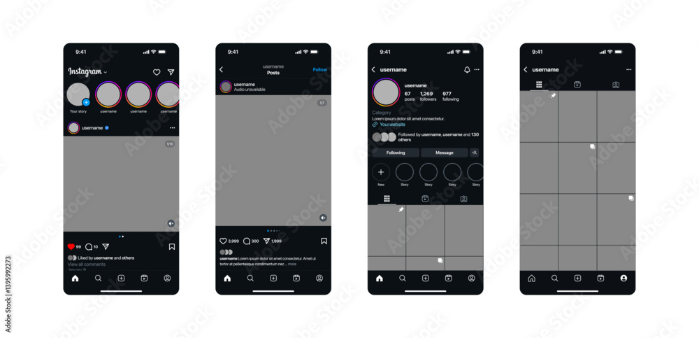 Стоковое векторное изображение «Instagram new grid size template update ...