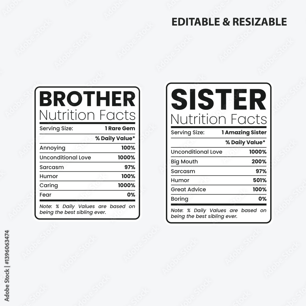 Brother & sister nutrition facts t-shirt design template vector. Sister ...