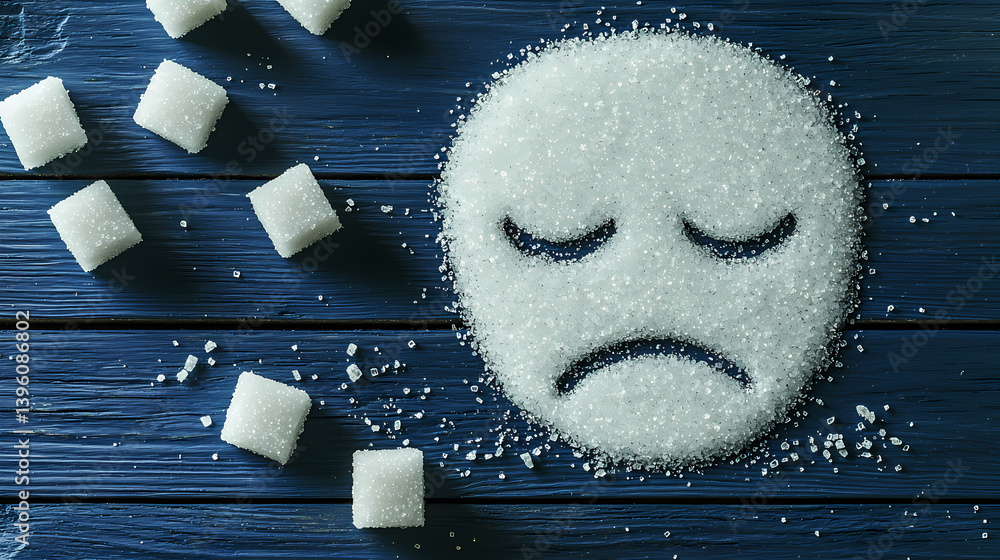 Sad face drawn on sugar expressing the dangers of excessive sugar ...
