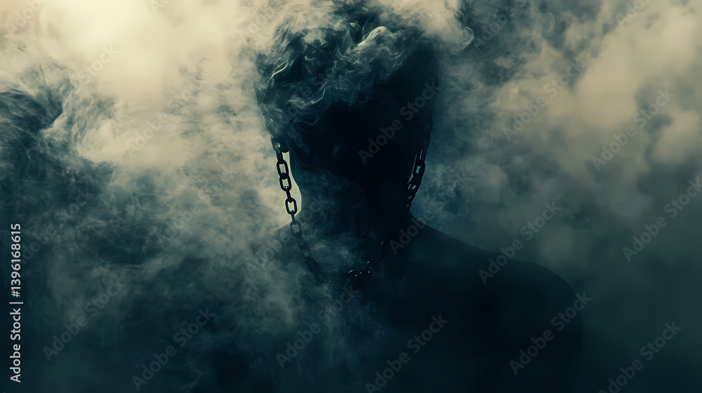 Smoke spiraling around obscured human figure in moody ethereal ...