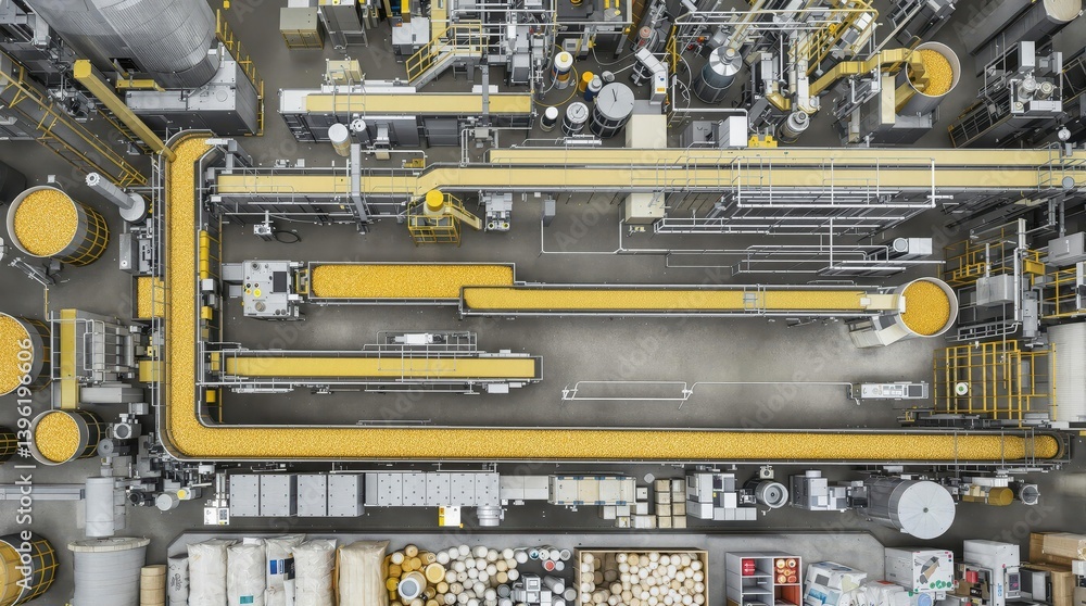 Corn milling process aerial overview of complete production facility ...