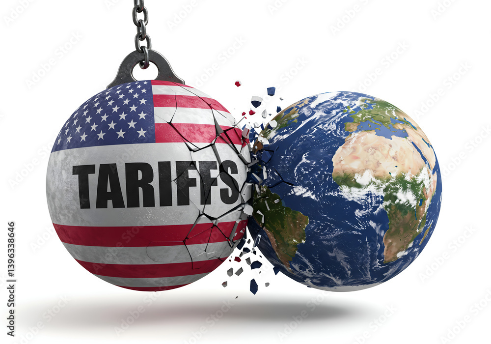 US Tariffs Crashing into the Global Economy Represented by a Wrecking ...