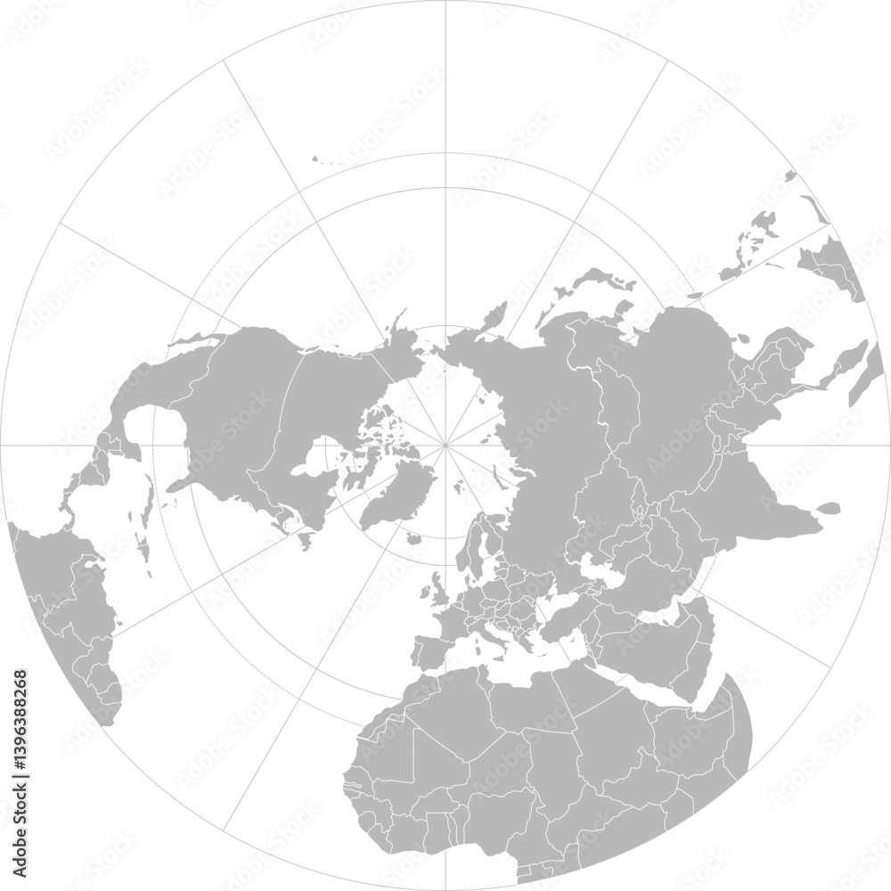 World vector map with country boundaries and graticules (Northern ...
