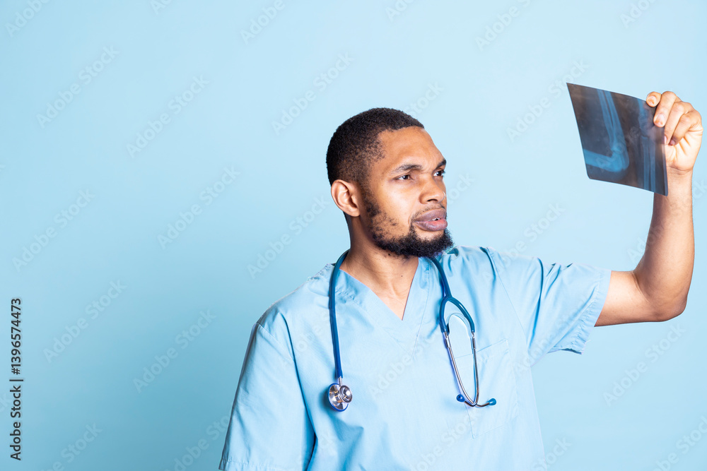 Healthcare professional informing patient of radiology x ray scan ...