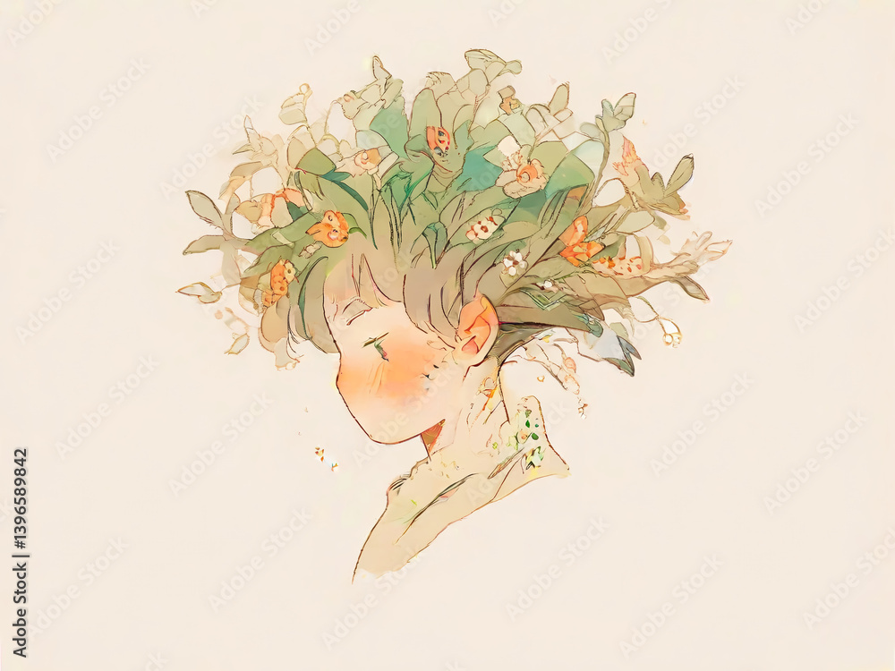 man personification of father of planet earth, fantasy boy on head with ...