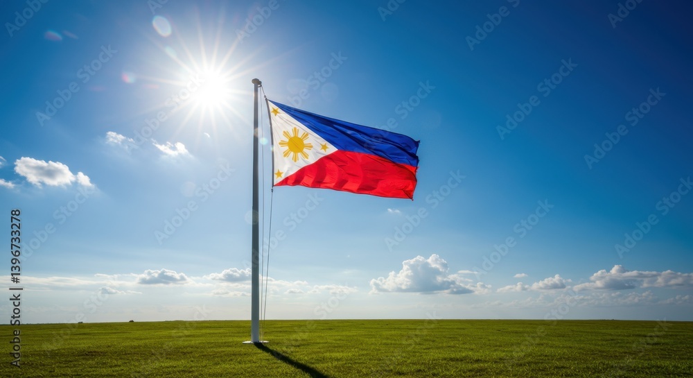 Philippine Flag Waving Proudly Under a Bright Sunny Sky: A Symbol of ...