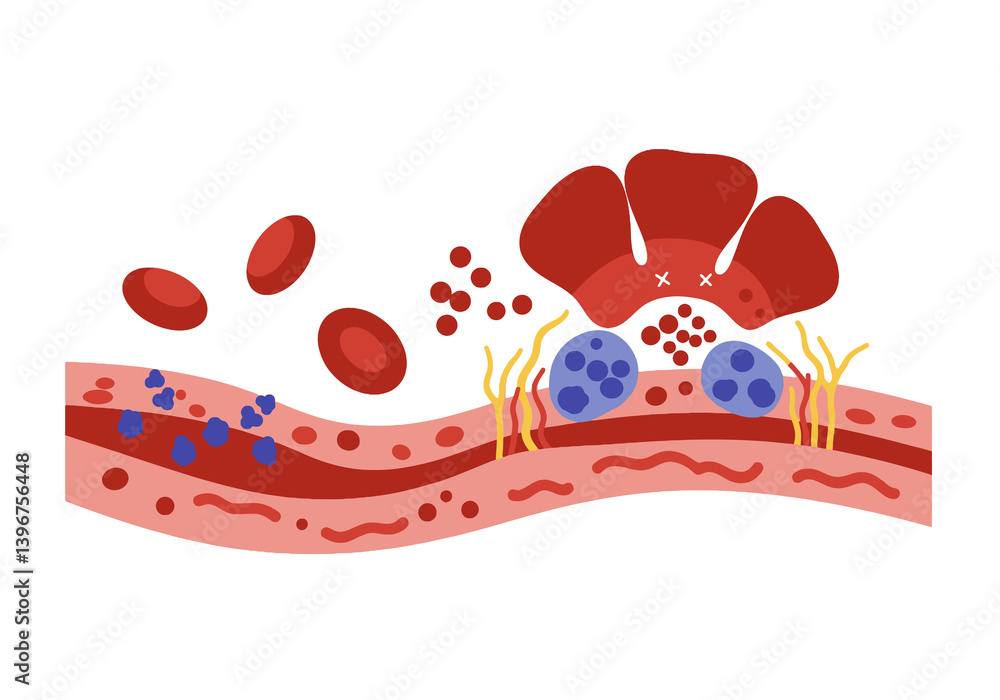 Platelets Or Thrombocyte In Blood Illustration. This image shows a ...