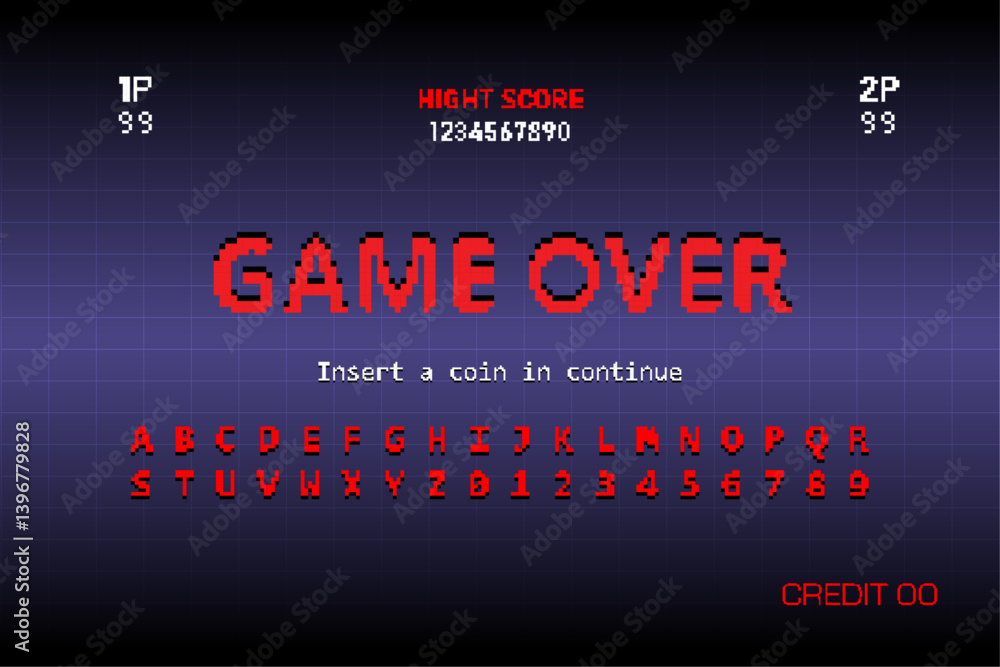 GAME OVER Retro arcade game machine background .pixel art 8 bit game ...
