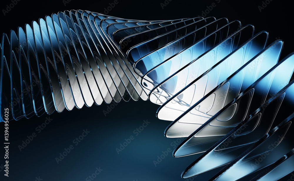 Abstract dark blue 3d background with glass transparent triangle plates ...