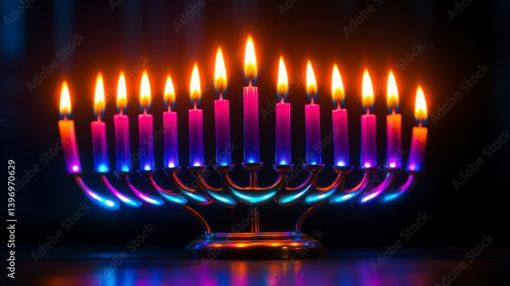 Lit candelabra, with vibrant, warm flames and bright hues casting ...