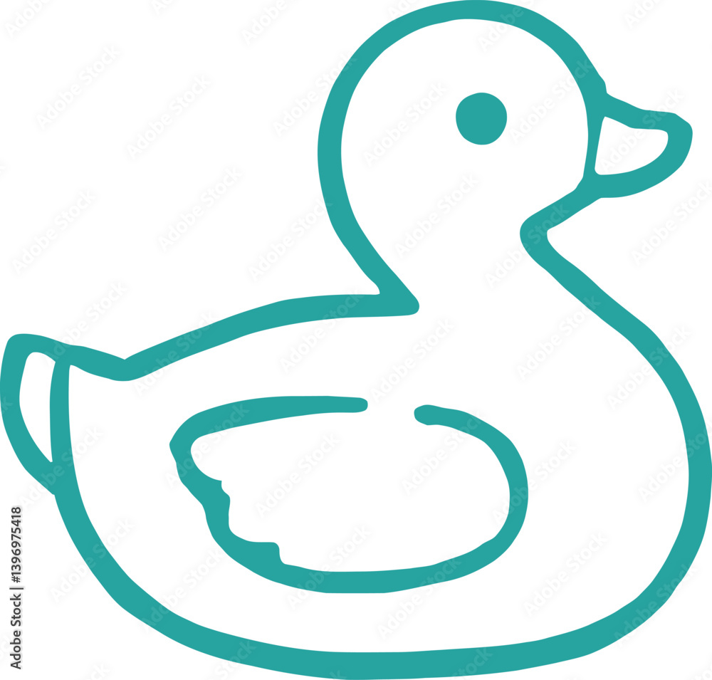 Minimalist teal duck outline vector illustration, side profile view ...