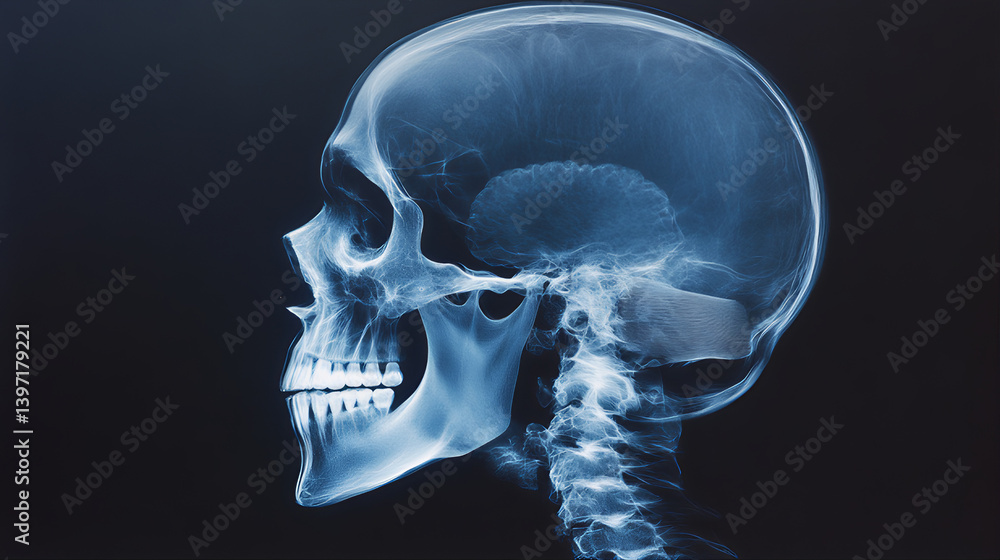 X-ray skull, head skeletal anatomy, cervical spine. Craniology human ...