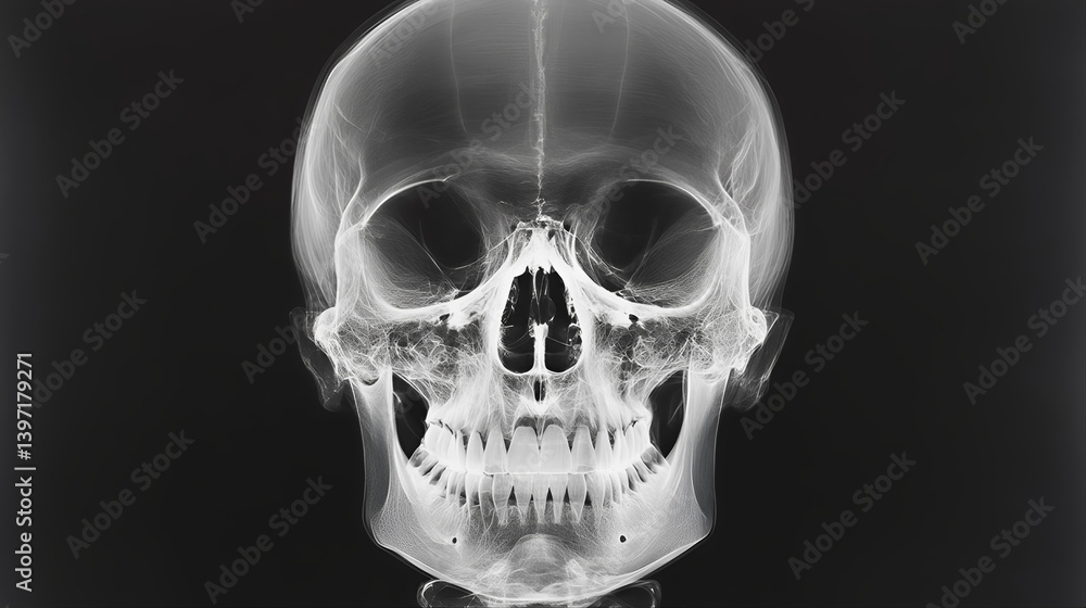 X-ray skull, head skeletal anatomy, cervical spine. Craniology human ...