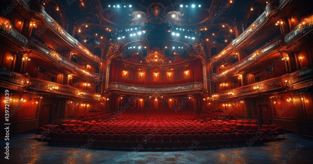 Orchestra Performing on Classic Theatre Stage with Conductor Directing ...