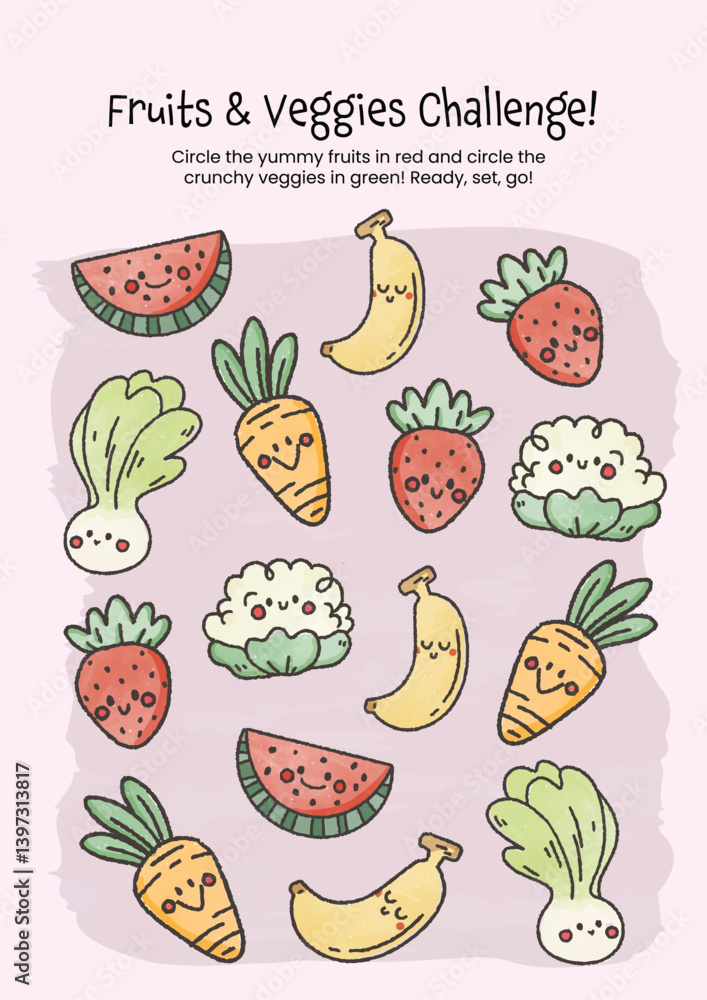 Printable worksheet for kids to sort and group fruits and vegetables. A ...