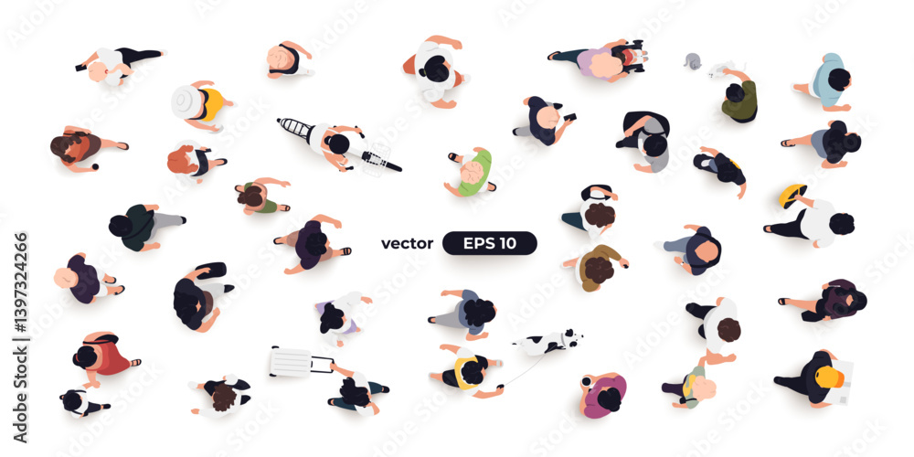 Top view of people set isolated. Men and women. View from above. Vector ...