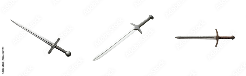 Medieval swords collection displaying varied blade lengths and designs ...