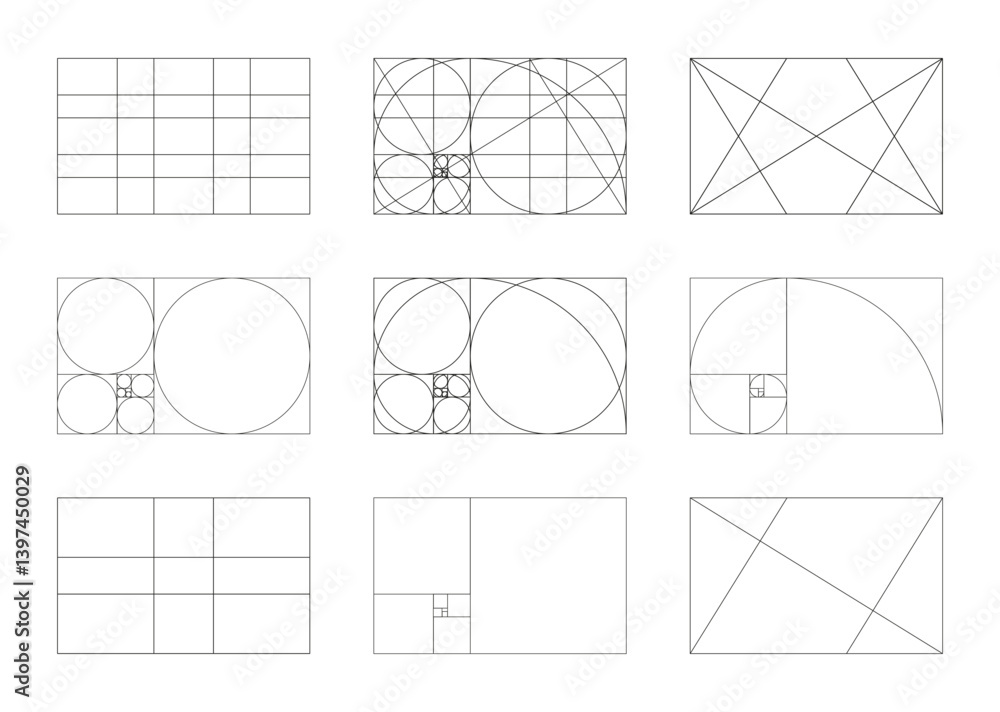 Golden ratio templates. Method golden section patterns. Fibonacci array ...