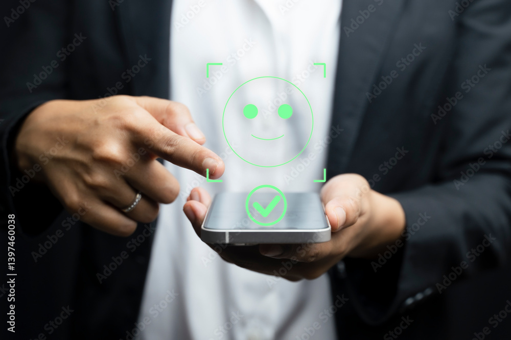 Mobile Biometric Identification And Verification Face Detection Concept Face Id Scaning Or