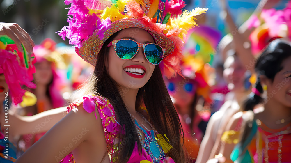 Sinulog Festival, a colorful parade with participants dressed in bright ...