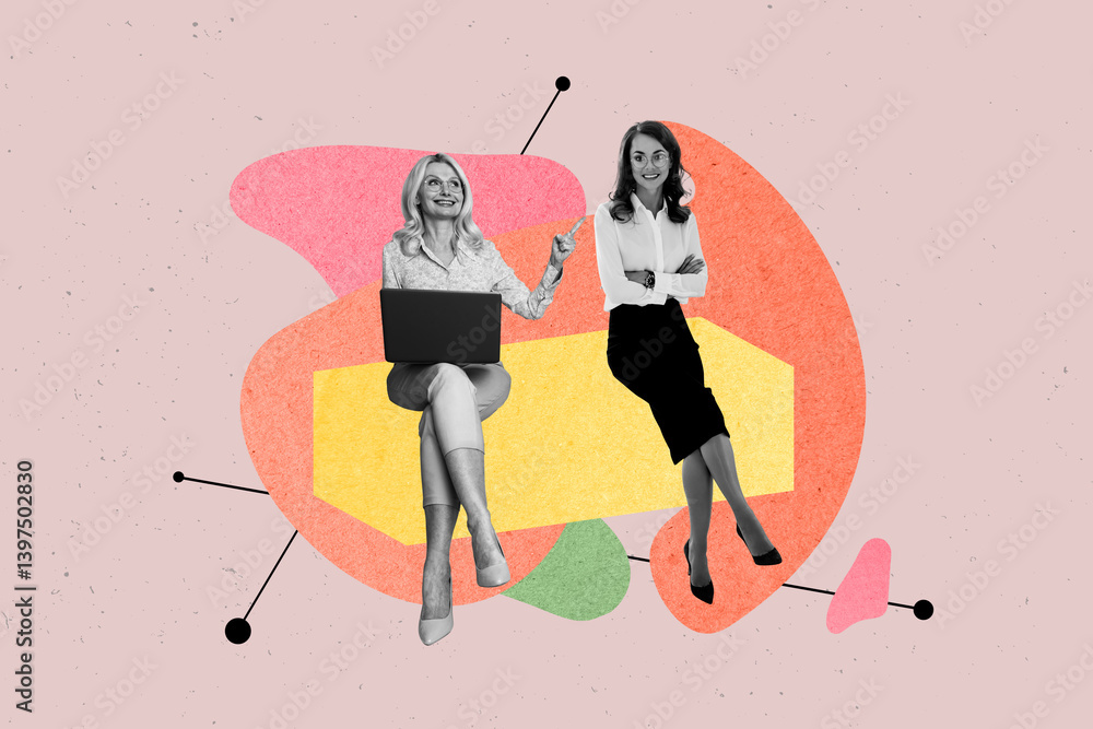 3d sketch poster collage image of two happy business partner girl guy ...