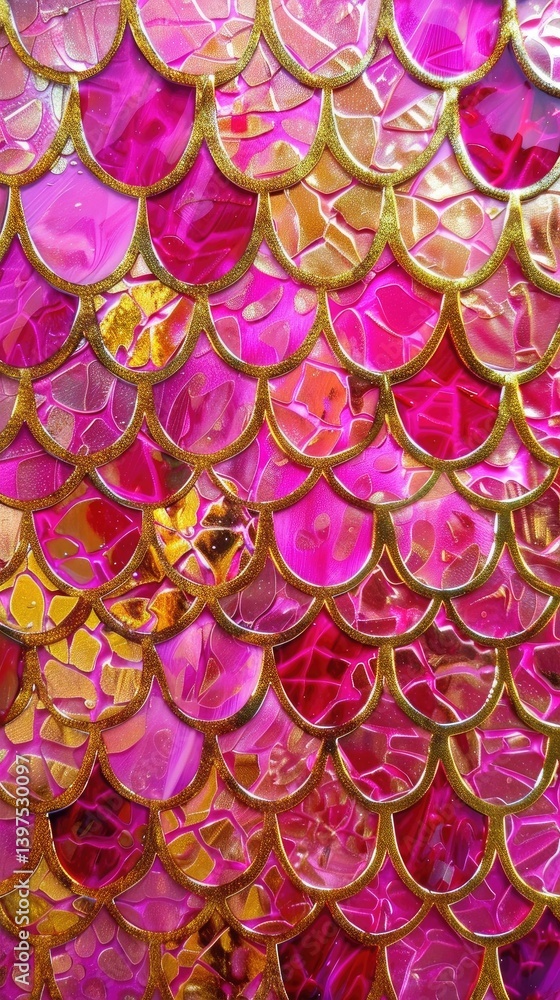 Colorful stained glass window design featuring pink and gold mermaid ...