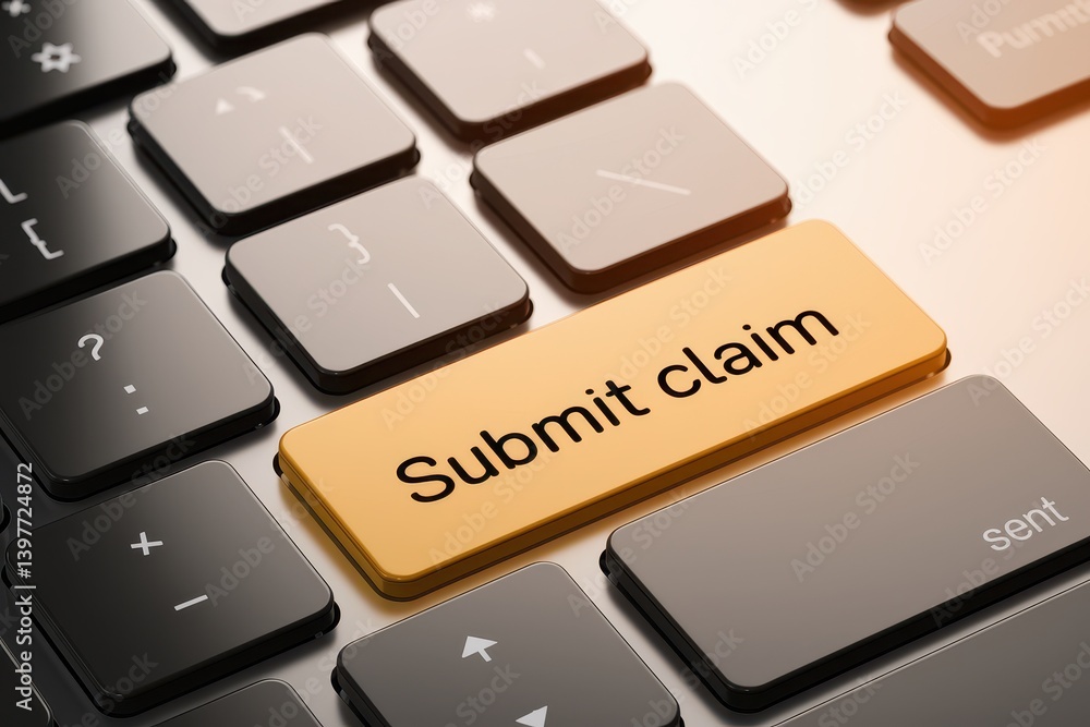 Unemployment claim process concept. Submit claim button on a computer ...