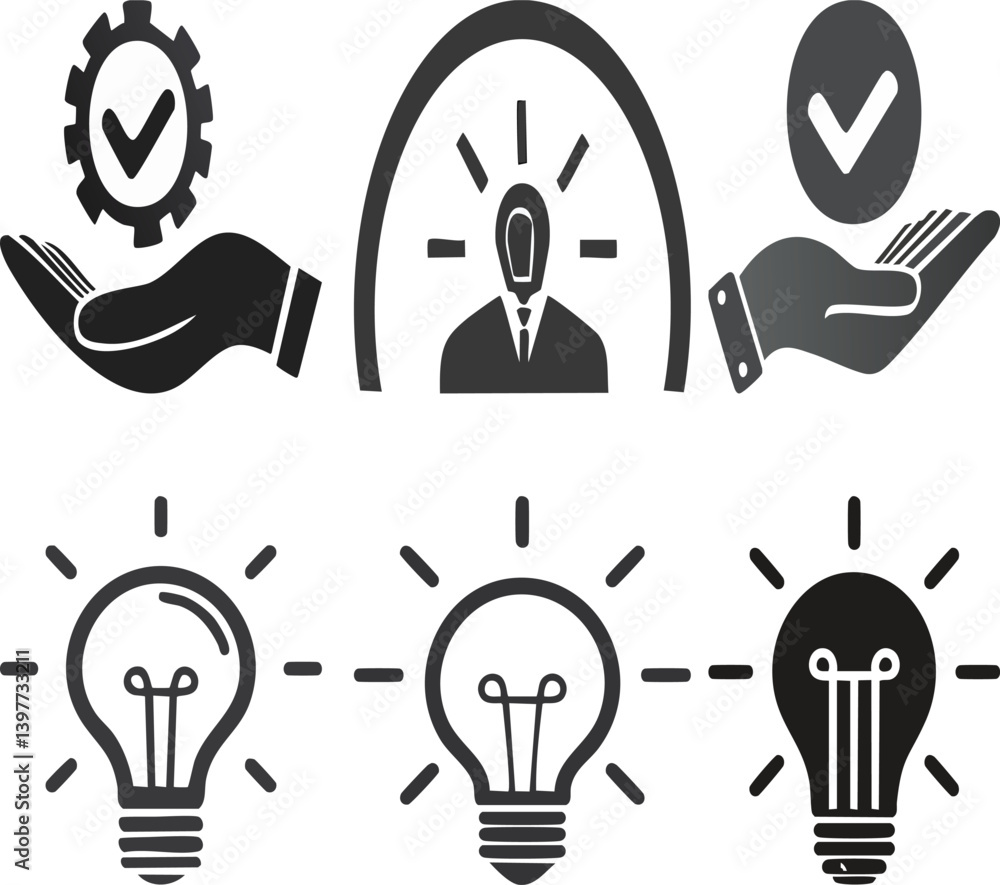 Collection of creative business solution icons including light bulbs ...