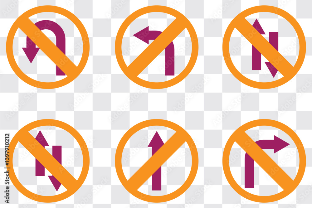 Red Arrows Showing Road Traffic. Prohibitory Road Signs. Vector Icons ...