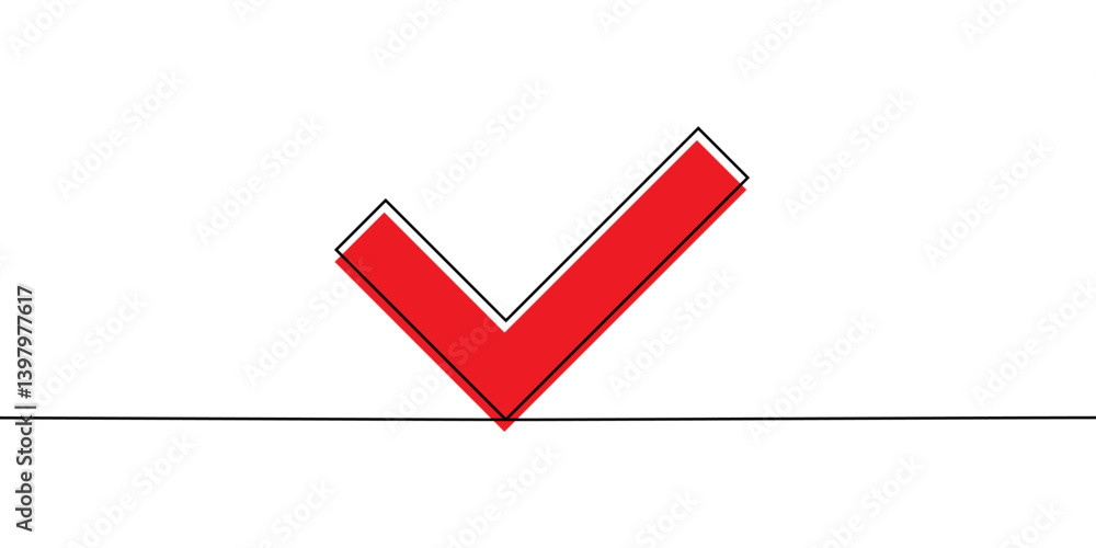 A single line drawing of a tick. A bold red check mark drawn in a ...