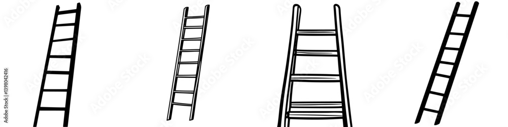 Vector hand-drawn depiction of various ladder designs showcasing unique ...