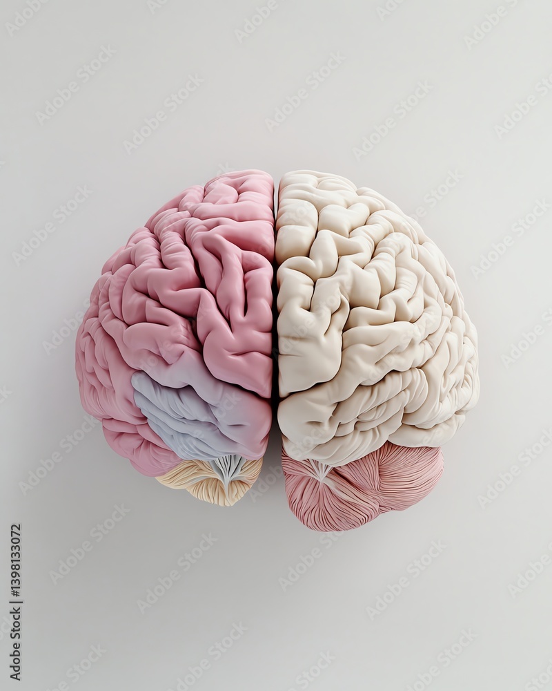 Human brain crosssection, labeled anatomy in medical layout, 3D ...
