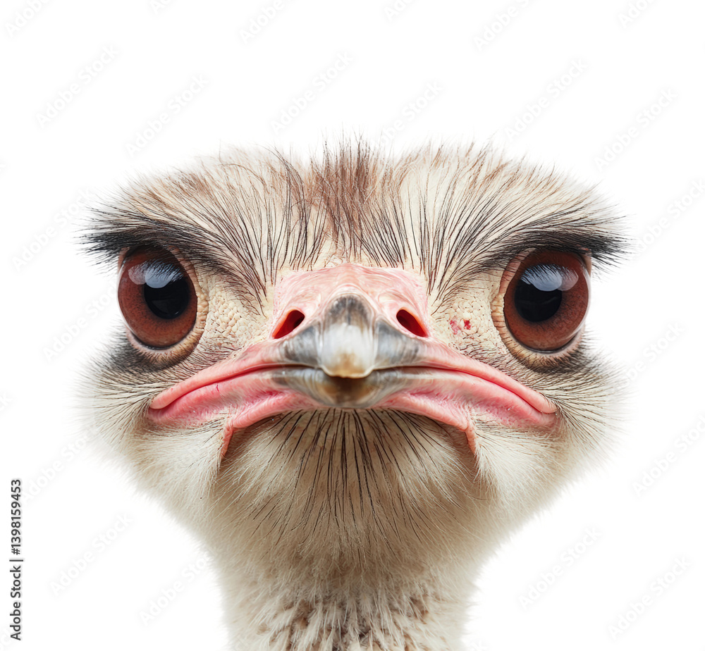 Curious ostrich portrait wildlife sanctuary animal eye-level playful ...