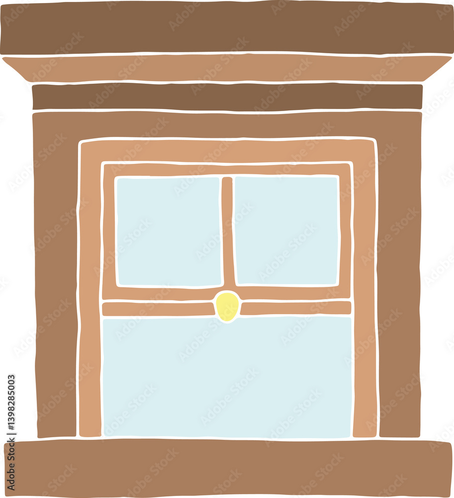 window with sill and canopy with shades of brown colors without contour ...