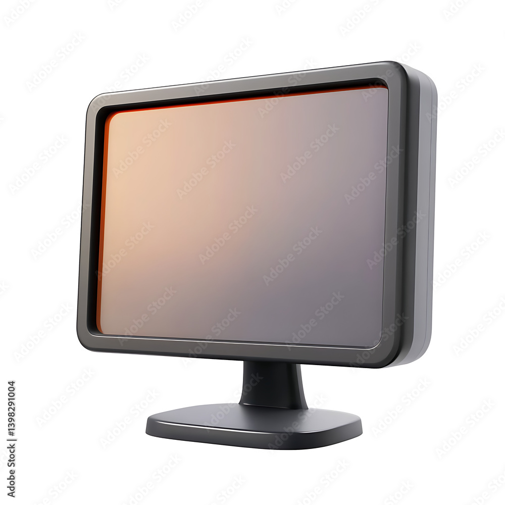 Black modern realistic computer monitor cartoon icon. 3D rendering ...
