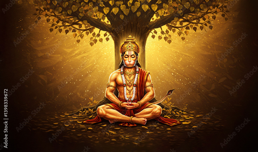 Lord Hanuman Meditating Under the Sacred Tree Stock Photo | Adobe Stock