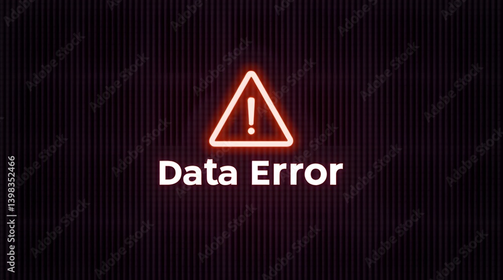 Data Error message with warning sign on dark background. Digital glitch ...