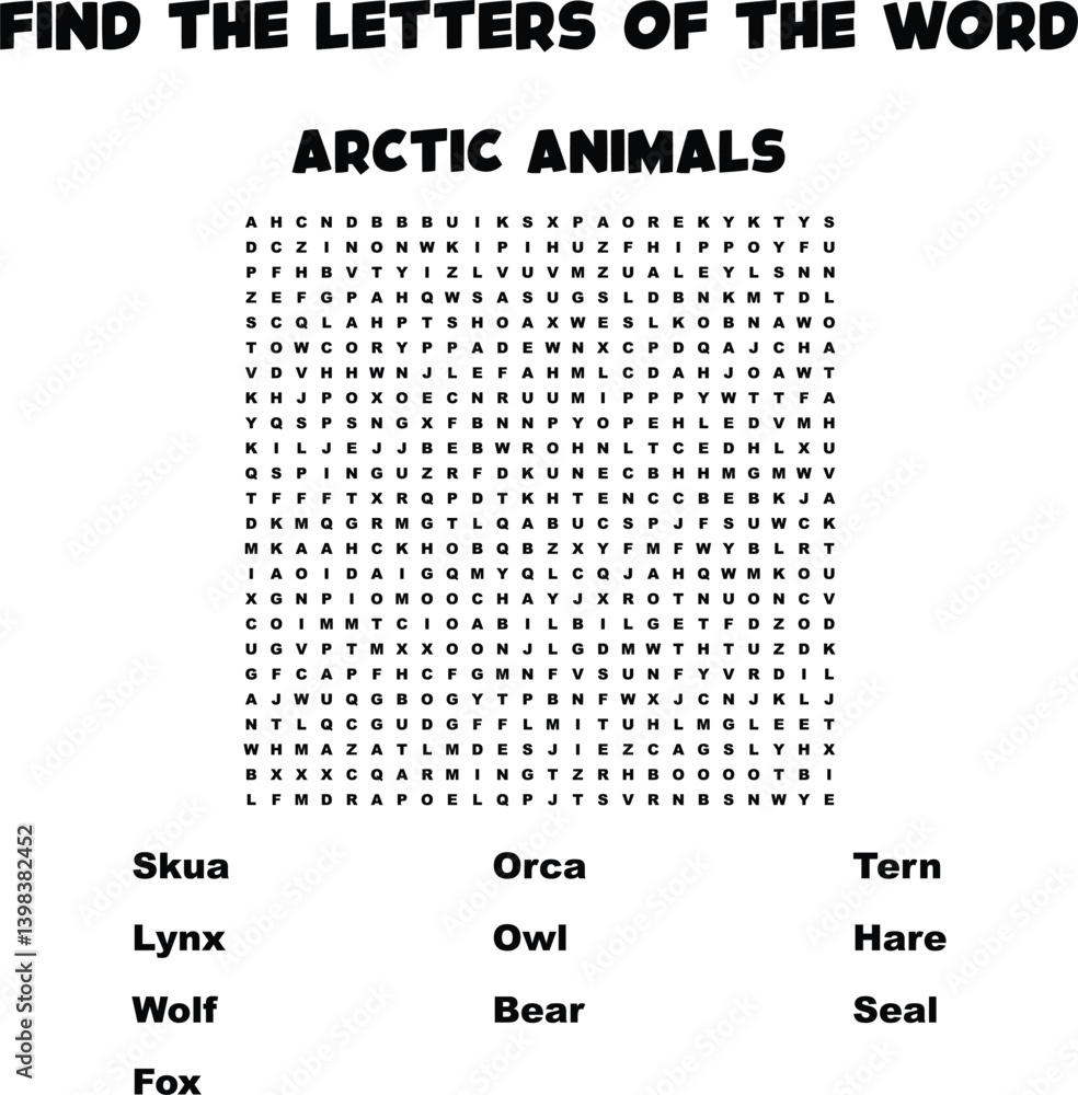 Find The Arctic Animals Word Search Puzzle Educational Activity For ...
