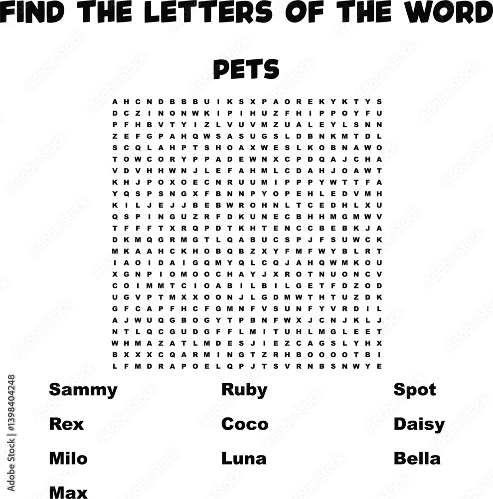 Find The Pets Word Search Puzzle Educational Activity For Children Fun ...