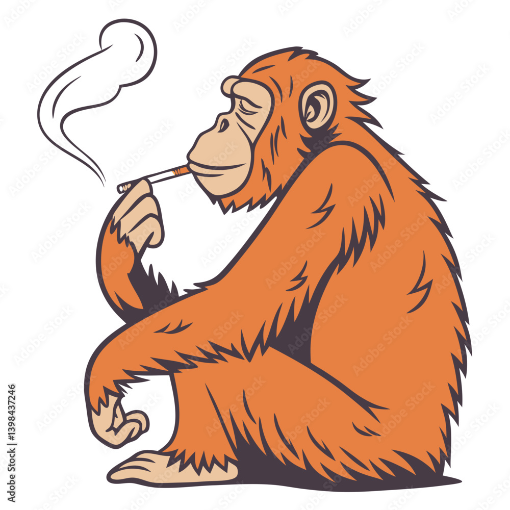Cartoon Monkey Smoking Cigarette Vector Illustration for Humorous ...
