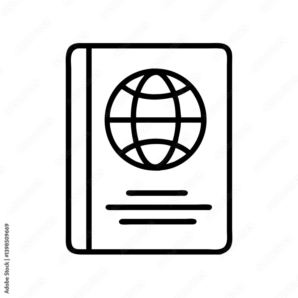 Passport document icon for international travel identification and ...