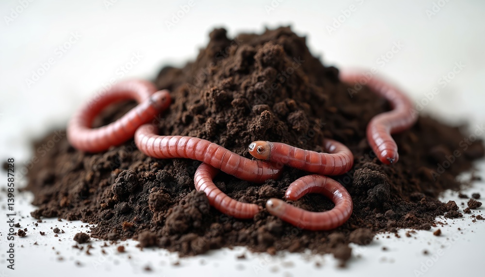 Earthworms crawl dark, rich soil pile. Organic texture, invertebrates ...