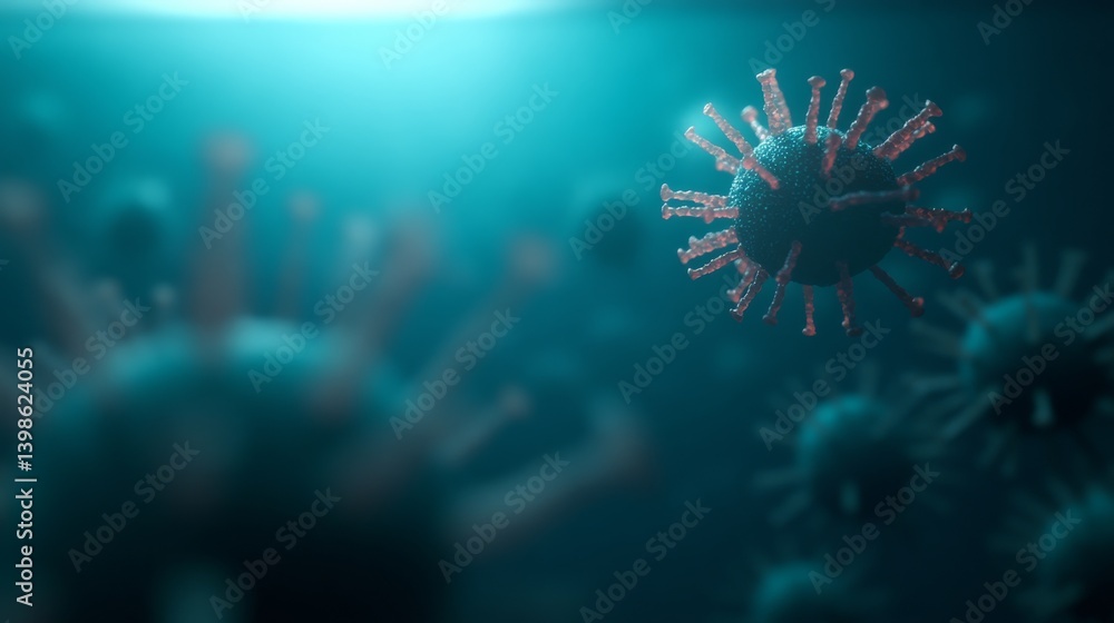 Influenza virus displayed in a sterile blue setting features spike ...