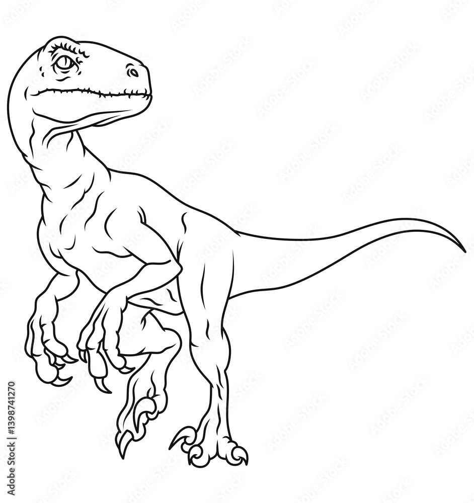 Velociraptor on the hunt. Line drawing of a dinosaur on transparent PNG ...