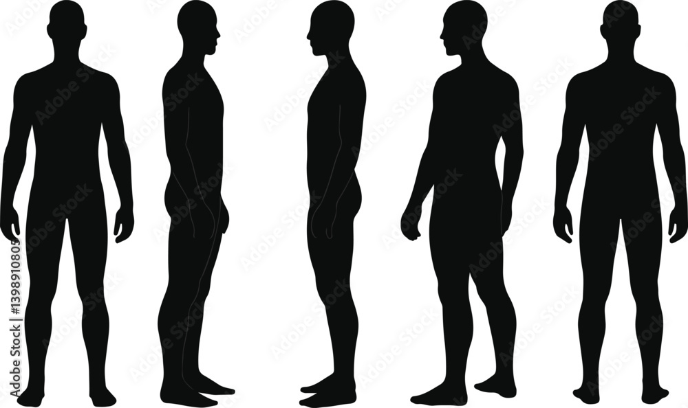 man figure silhouette,Set of five human figure silhouettes in standing ...