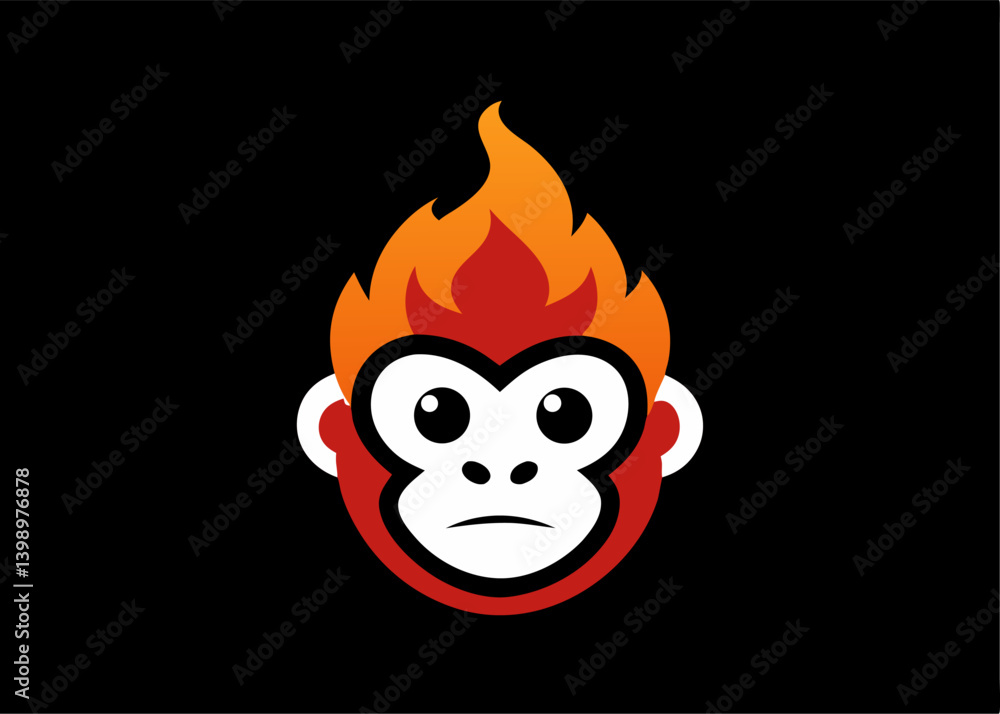 Fiery Monkey Icon: A bold and eye-catching cartoon illustration of a ...