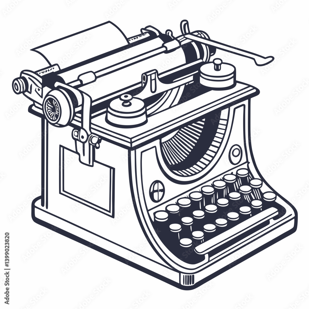 Vintage Typewriter Line Art - Black and White Illustration of Classic ...